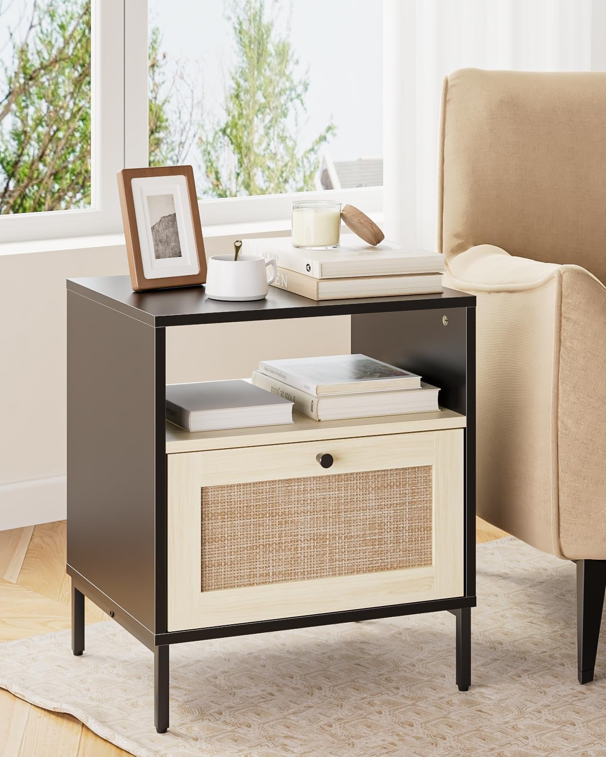 Extra Large Nightstand Rattan Night Stand,Modern Side Table Boho ...