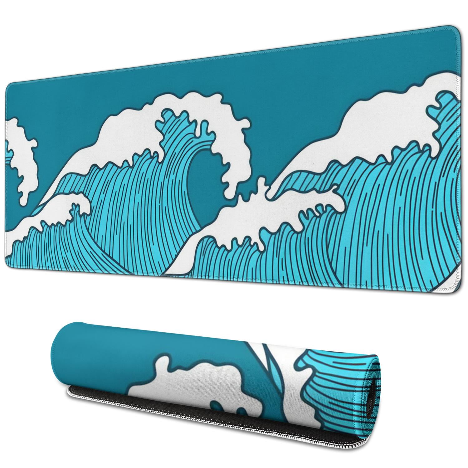 "Extra Large Non-Slip Gaming Mouse Pad - Japanese Blue & White Wave ...