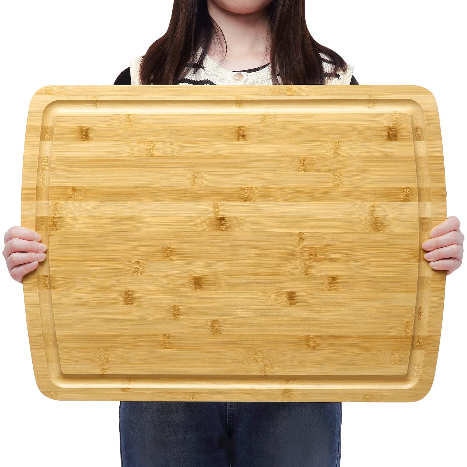 Extra Large Organic Bamboo Cutting Board, Meal Prep & Serving Wooden ...