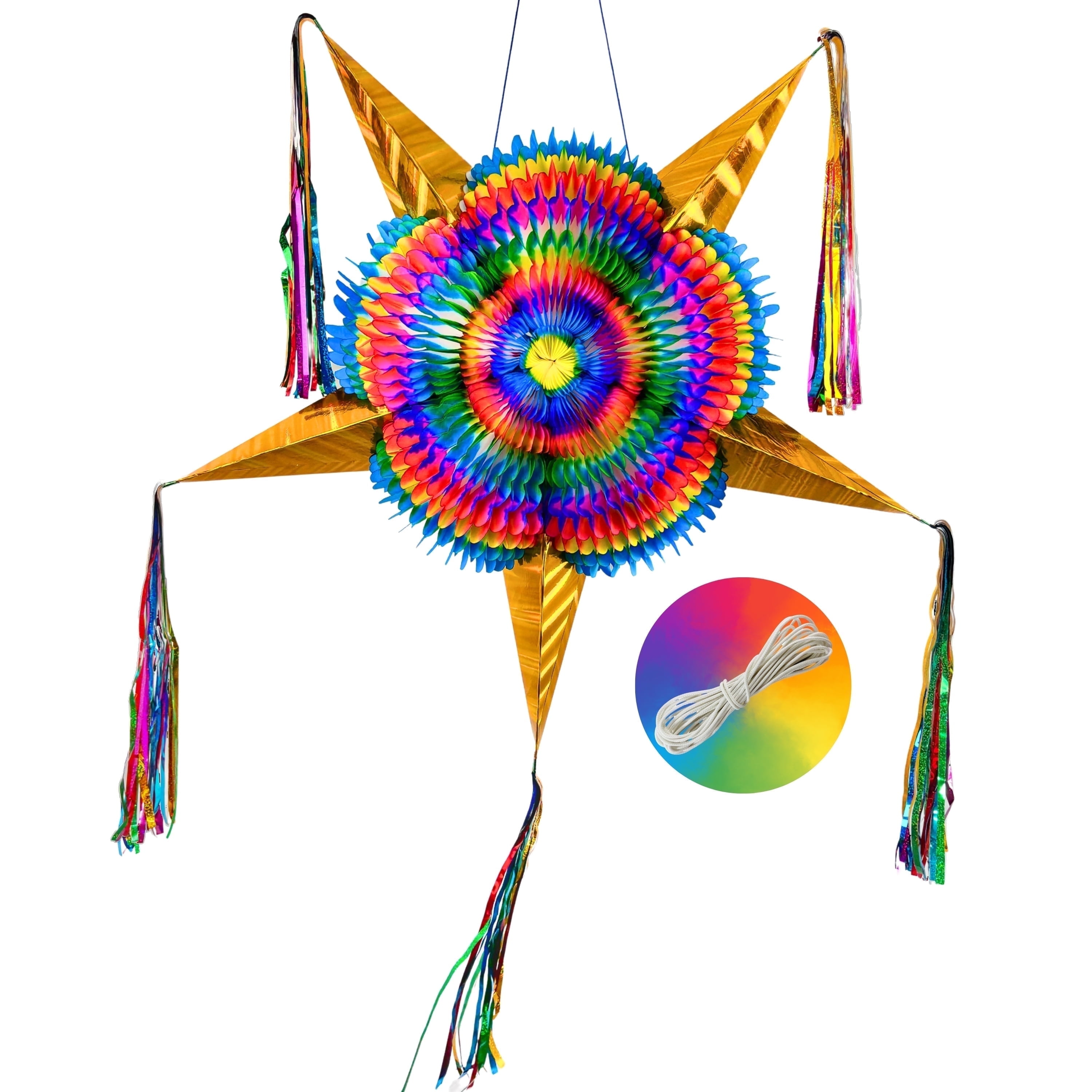 Extra Large 32" Pinata, Mexican Star with Gold Cones and 30-ft Rope ...
