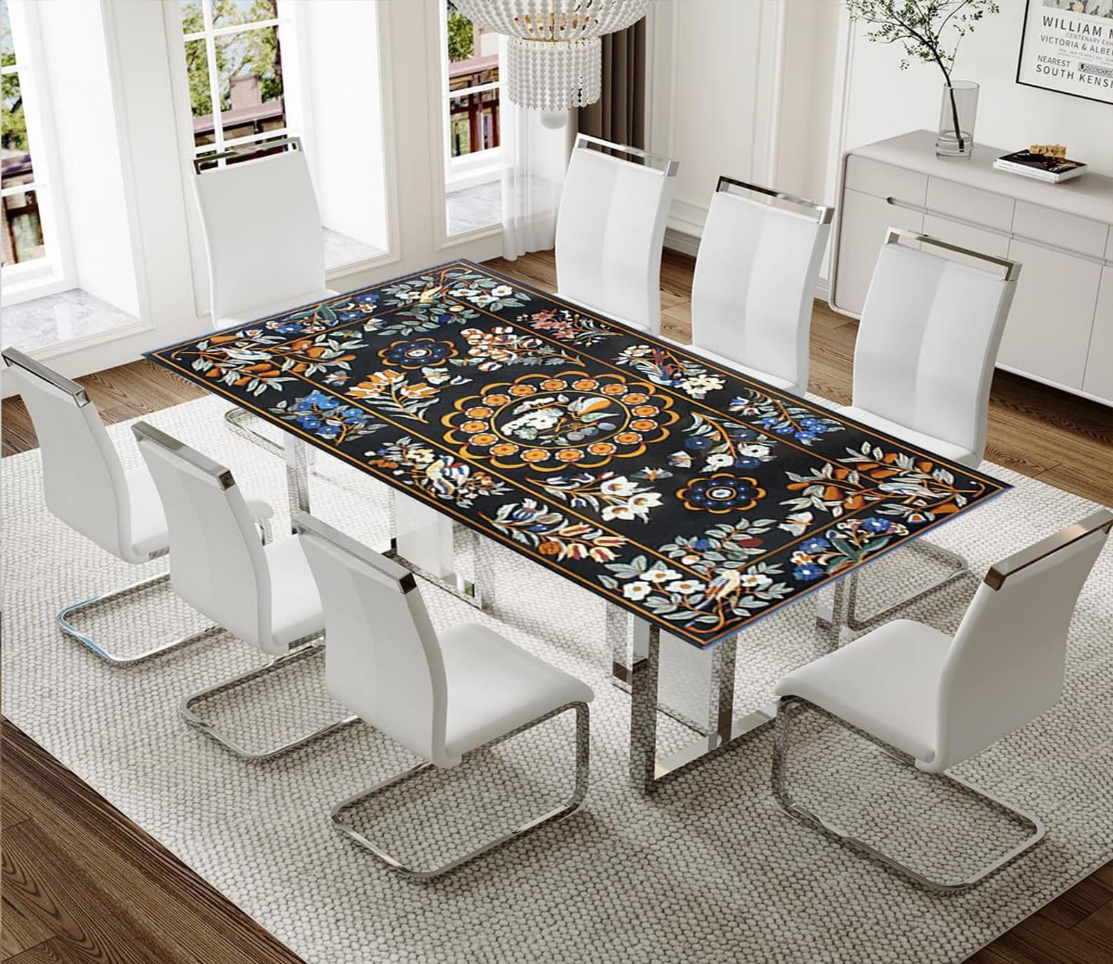 Extra Large Pietra Dura Marble Inlay Dining Table – Exquisite Micro ...