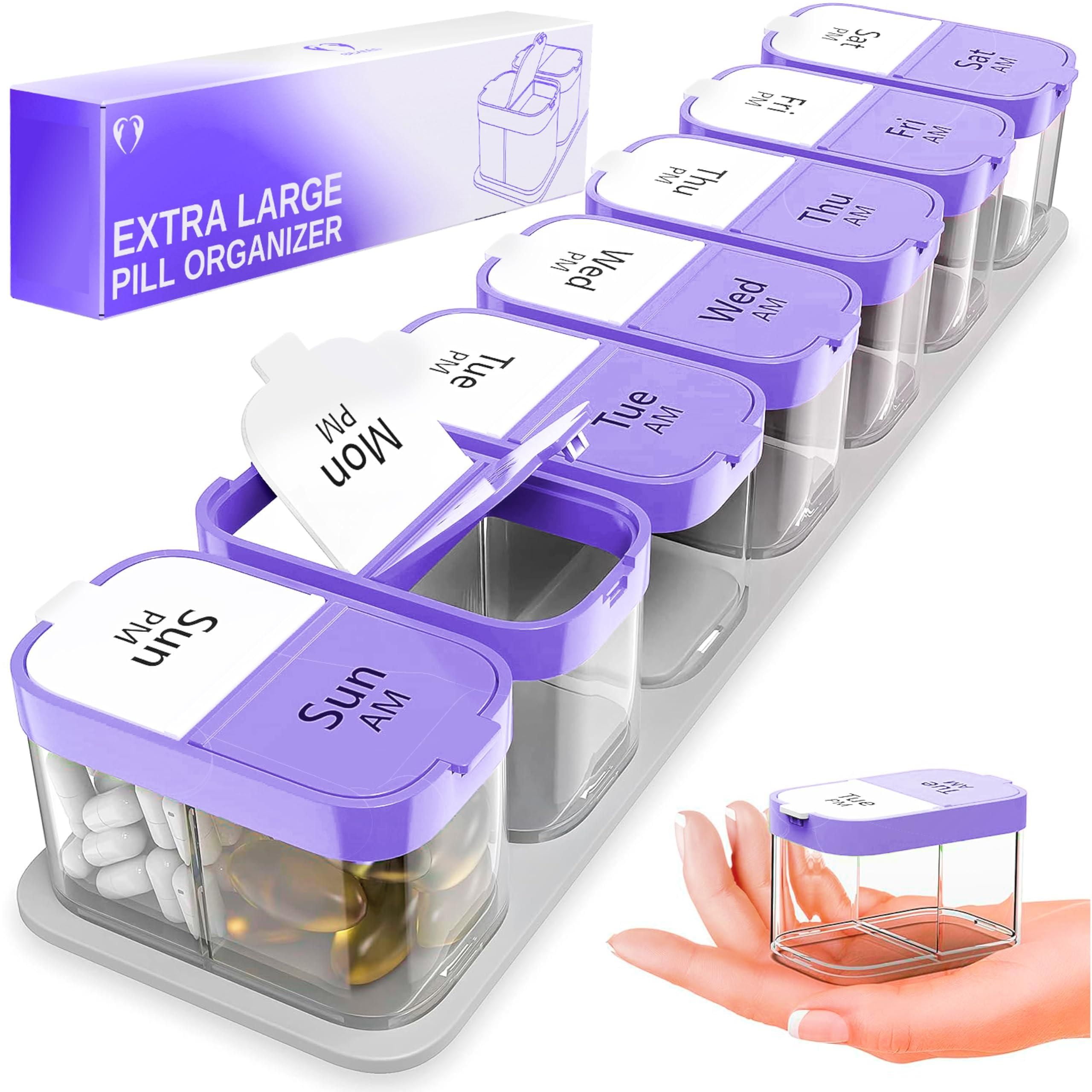 Extra Large Pill Organizer Purple 2 Times A Day Big Pill Box 7 Day Am ...