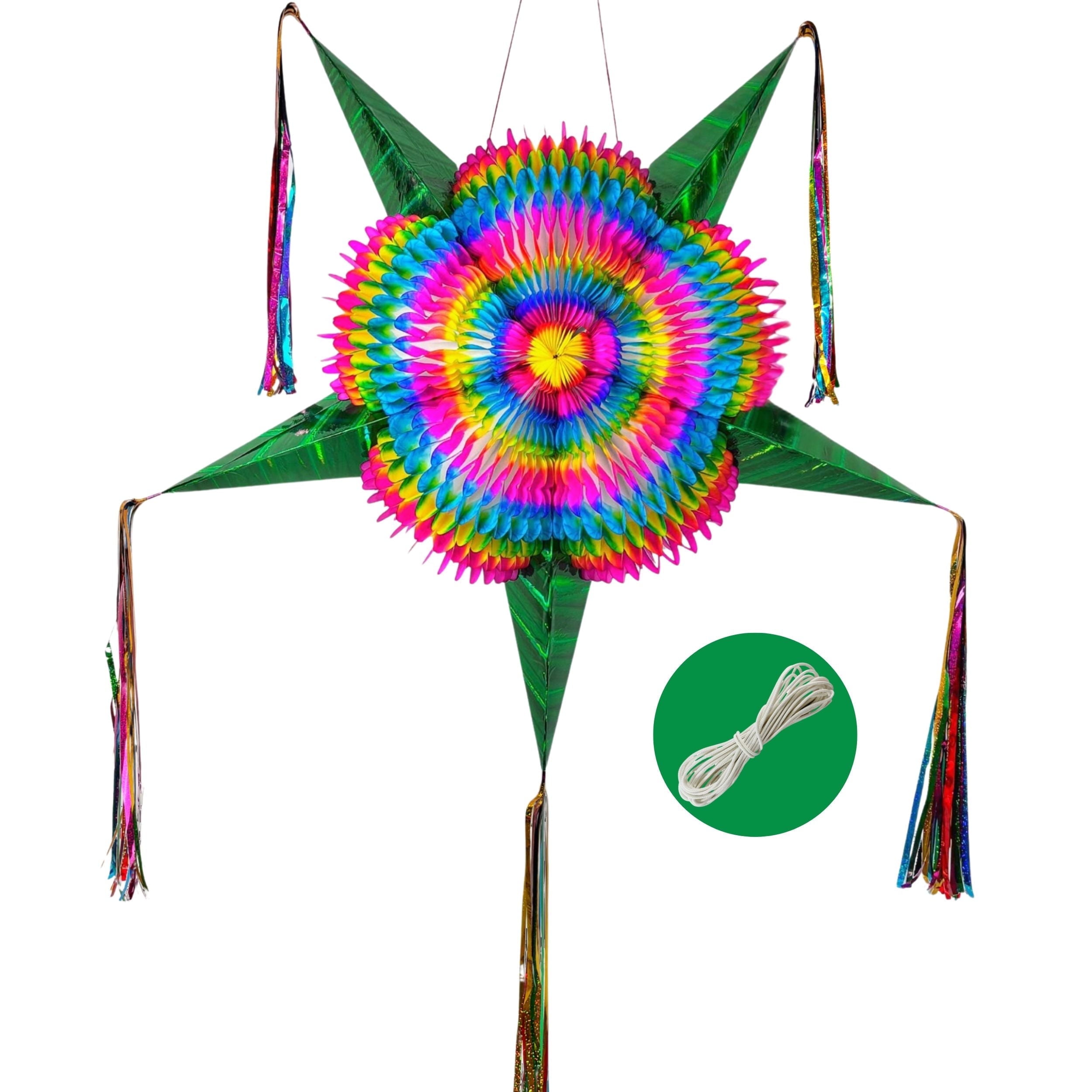 Extra Large (32") Mexican Star Pinata with 30ft Rope Included, Rainbow ...