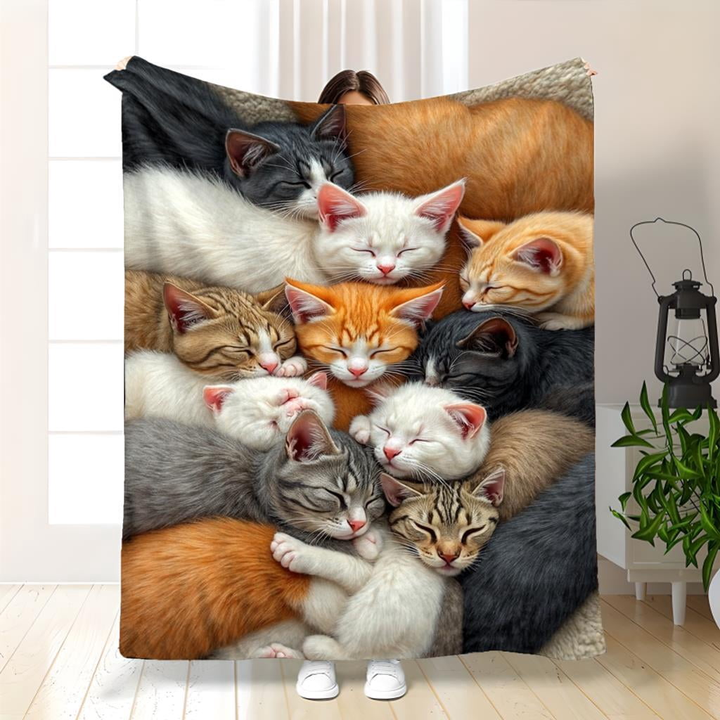 Extra Large Plush Cat Print Blanket Suitable for Bed, Couch & Outdoor - Cozy Tabby Cat Fleece ...