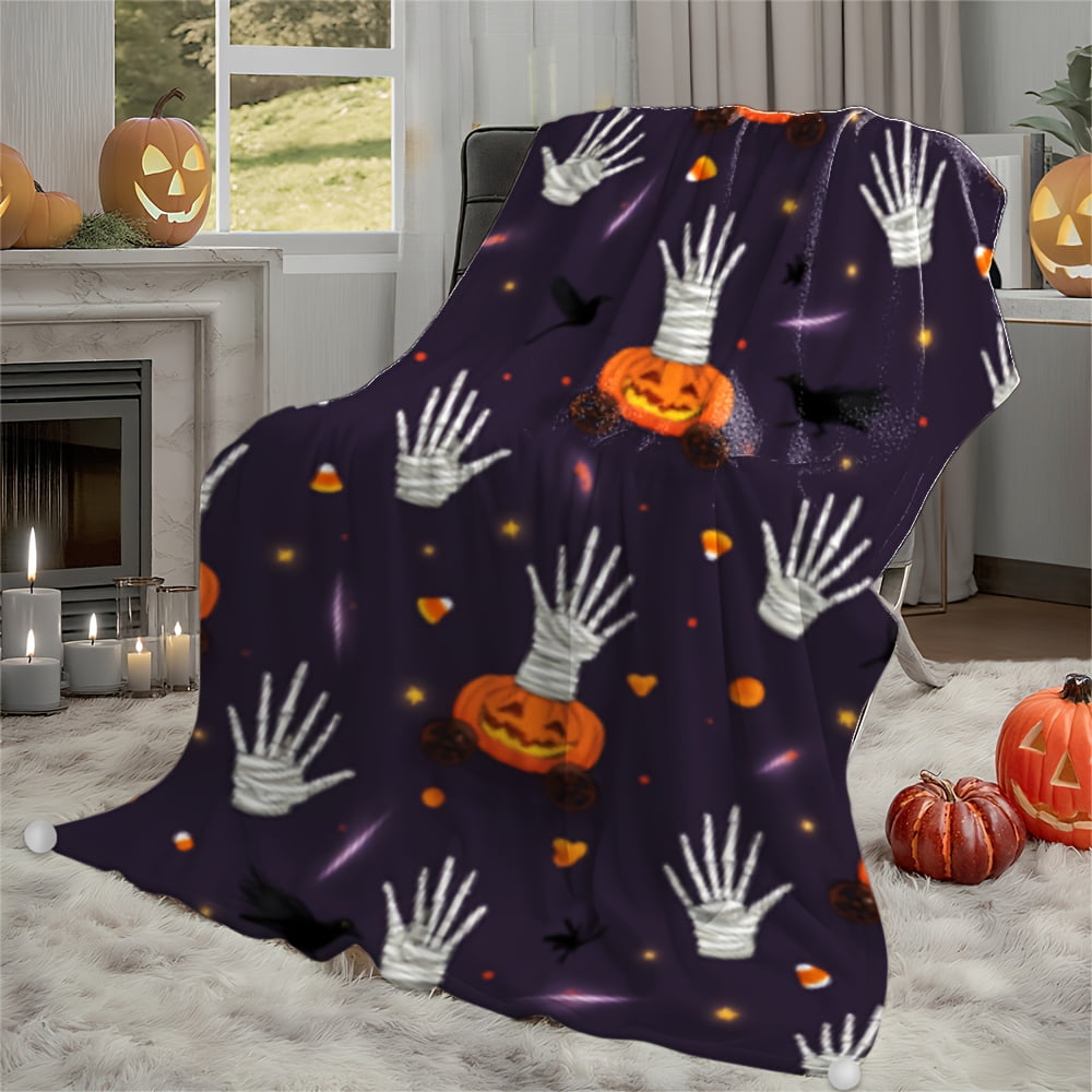 Extra Large Plush Gothic Glowing-in-the-Dark Blanket - Spooky Jack-O ...