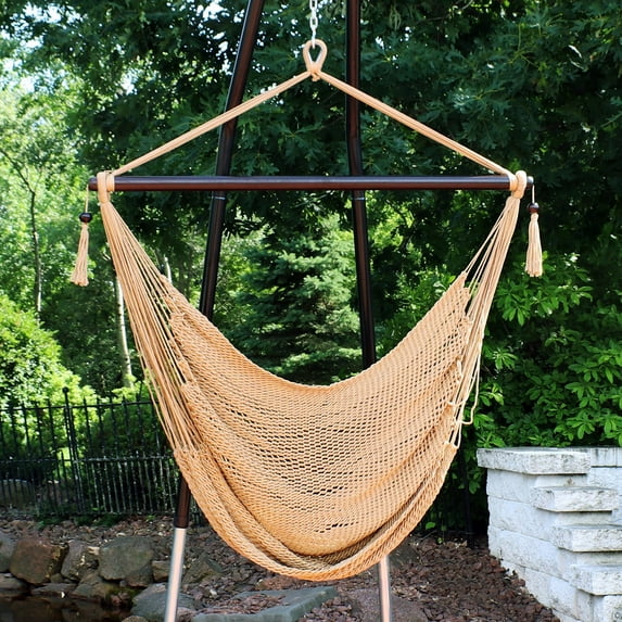 Extra Large Polyester Rope Hammock Chair and Spreader Bar - Tan For ...