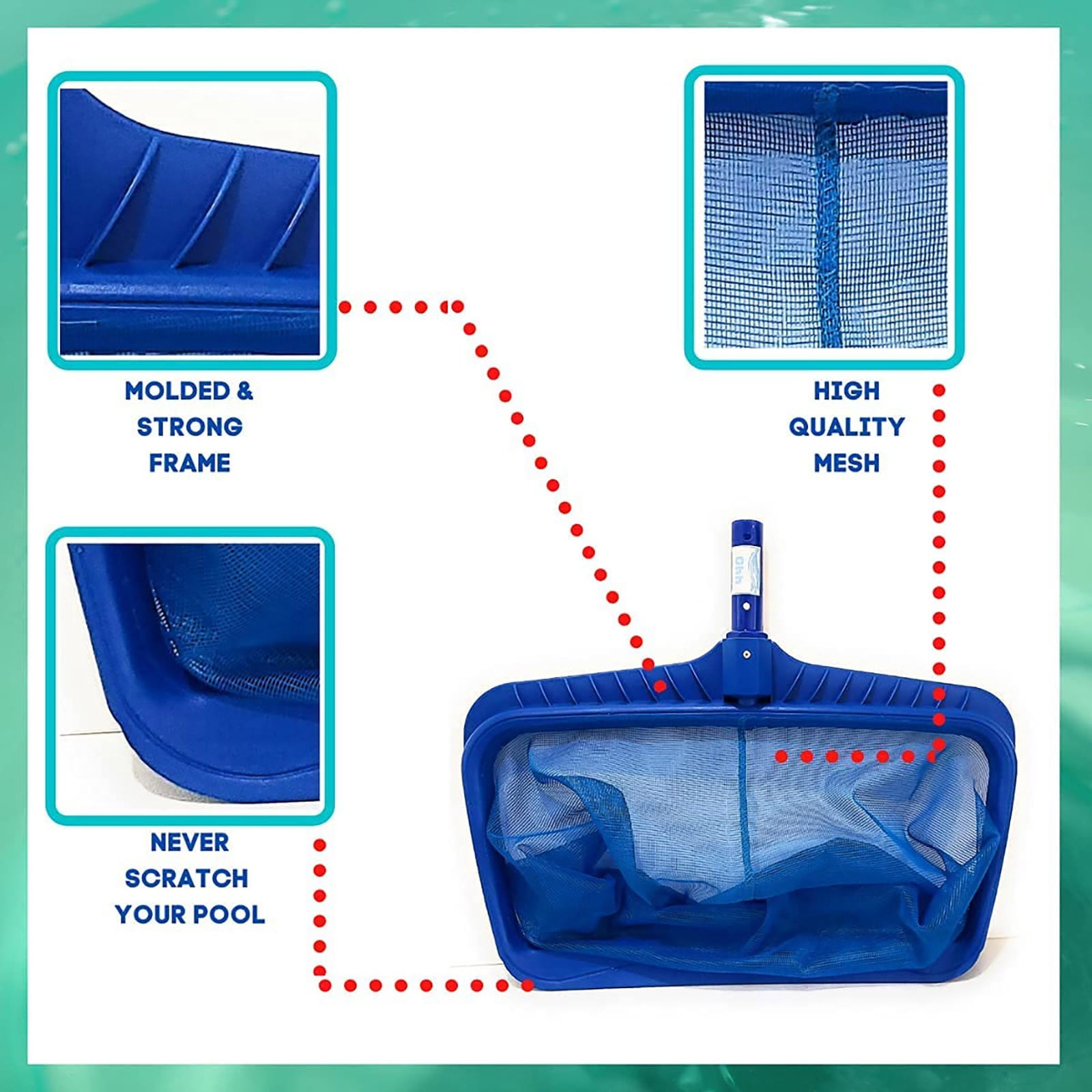 Extra Large Pool Skimmer Net with Deep Fine Mesh Bag, Heavy-Duty Leaf ...