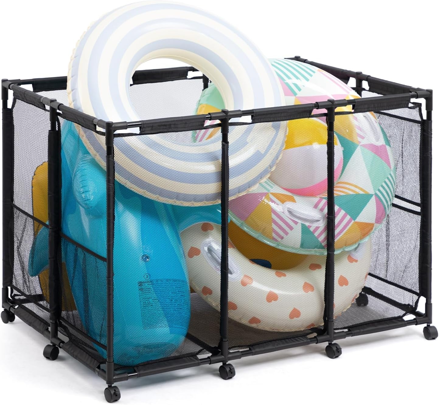 Extra Large Pool Storage Bin, Rolling Mesh Basket Organizer, Metal ...