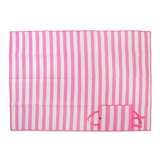 Extra-Large Portable Stripe Beach Picnic Mat, 60x78" - White/Pink ...