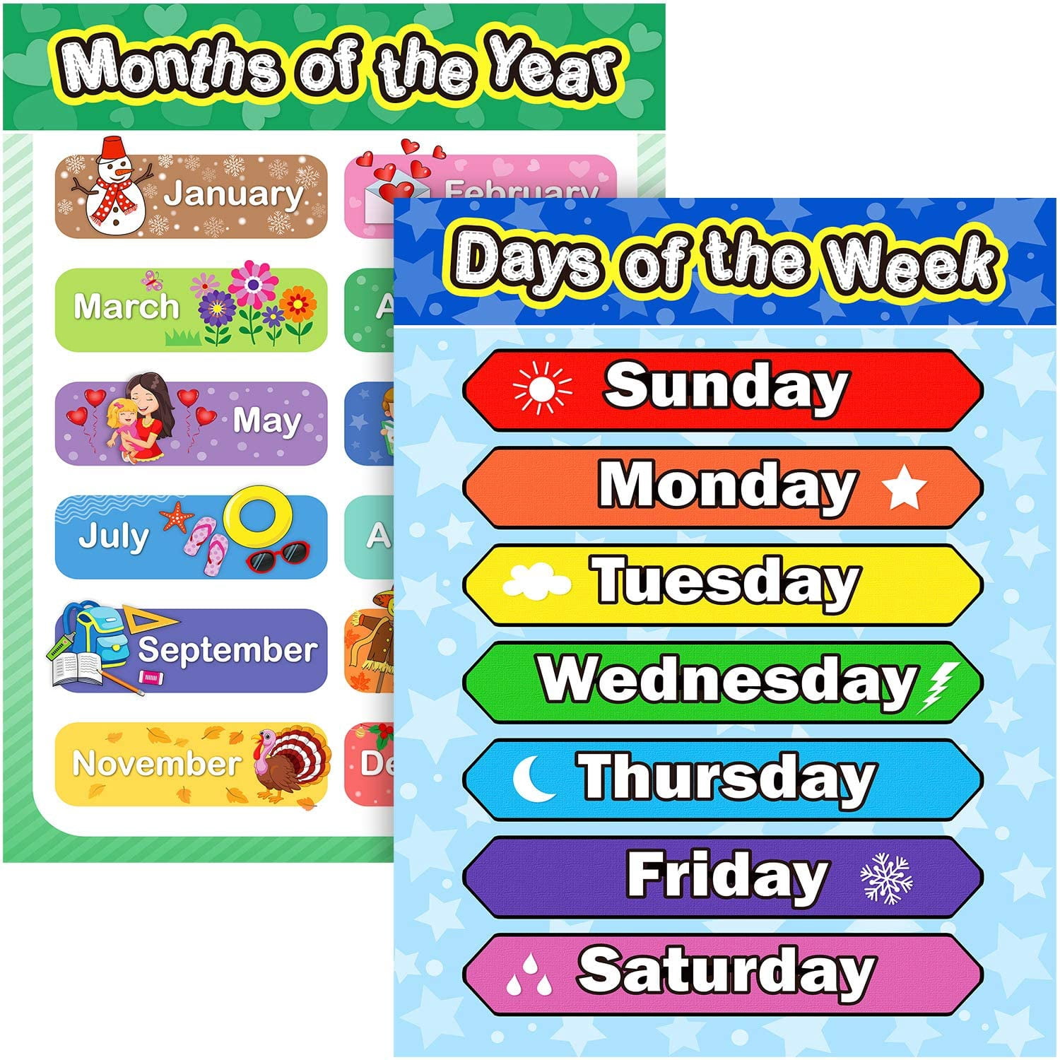 Extra Large Preschool Educational Learning Posters for Kids Toddlers ...