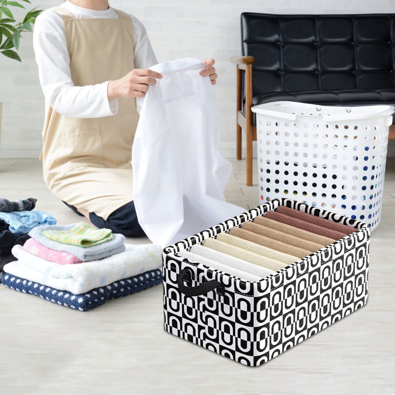 Extra Large Printed Woven Storage Basket, Rectangle Blanket Basket ...