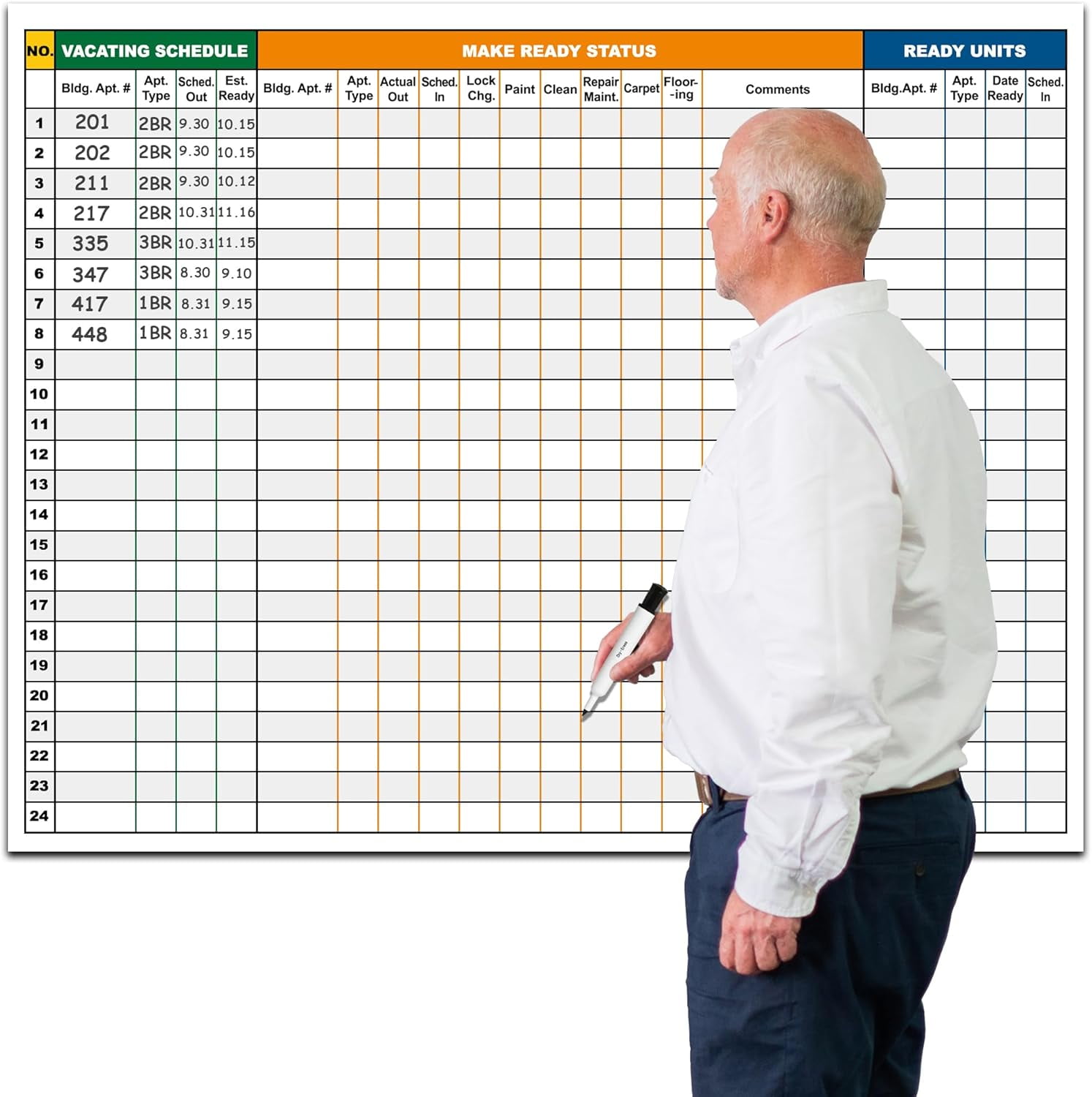 Extra Large Property Management Make Ready White Board, 36X45 Inch Big ...