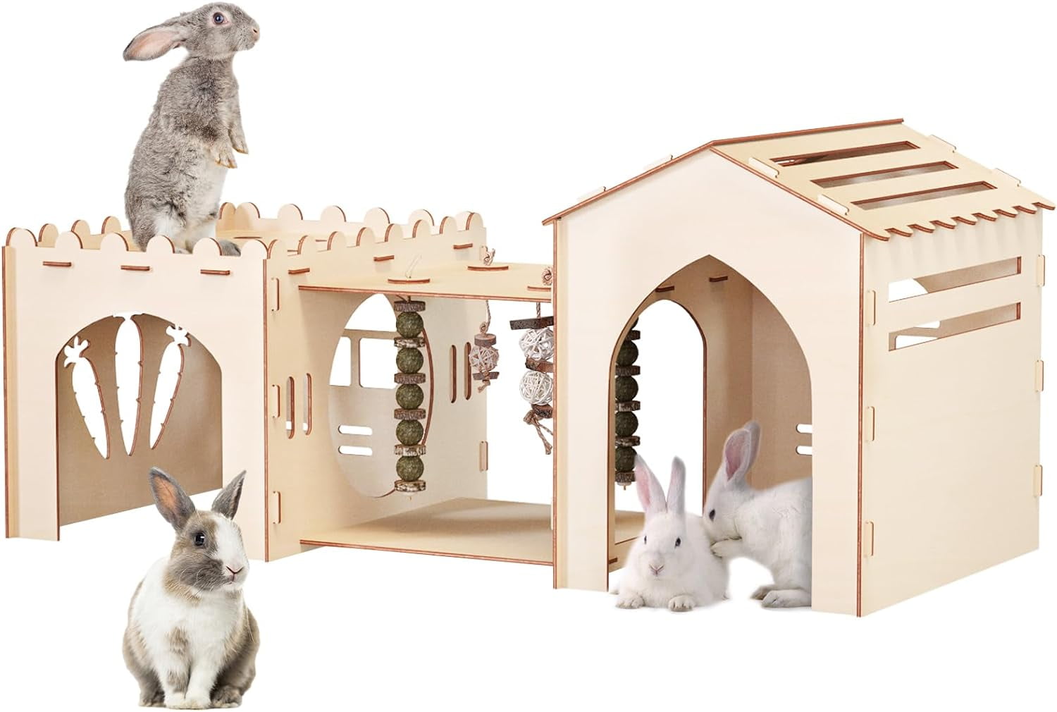 Extra Large Rabbit Castle Hideout Bunny House with 3 Houses and Toys ...