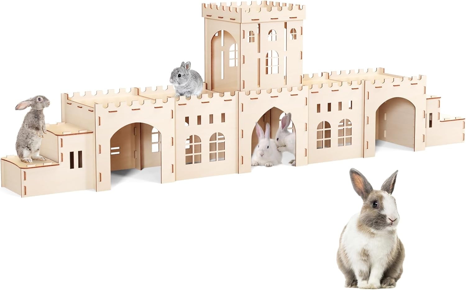 Extra Large Rabbit Castle Hideout Bunny House 6 Houses， Wooden Bunny ...