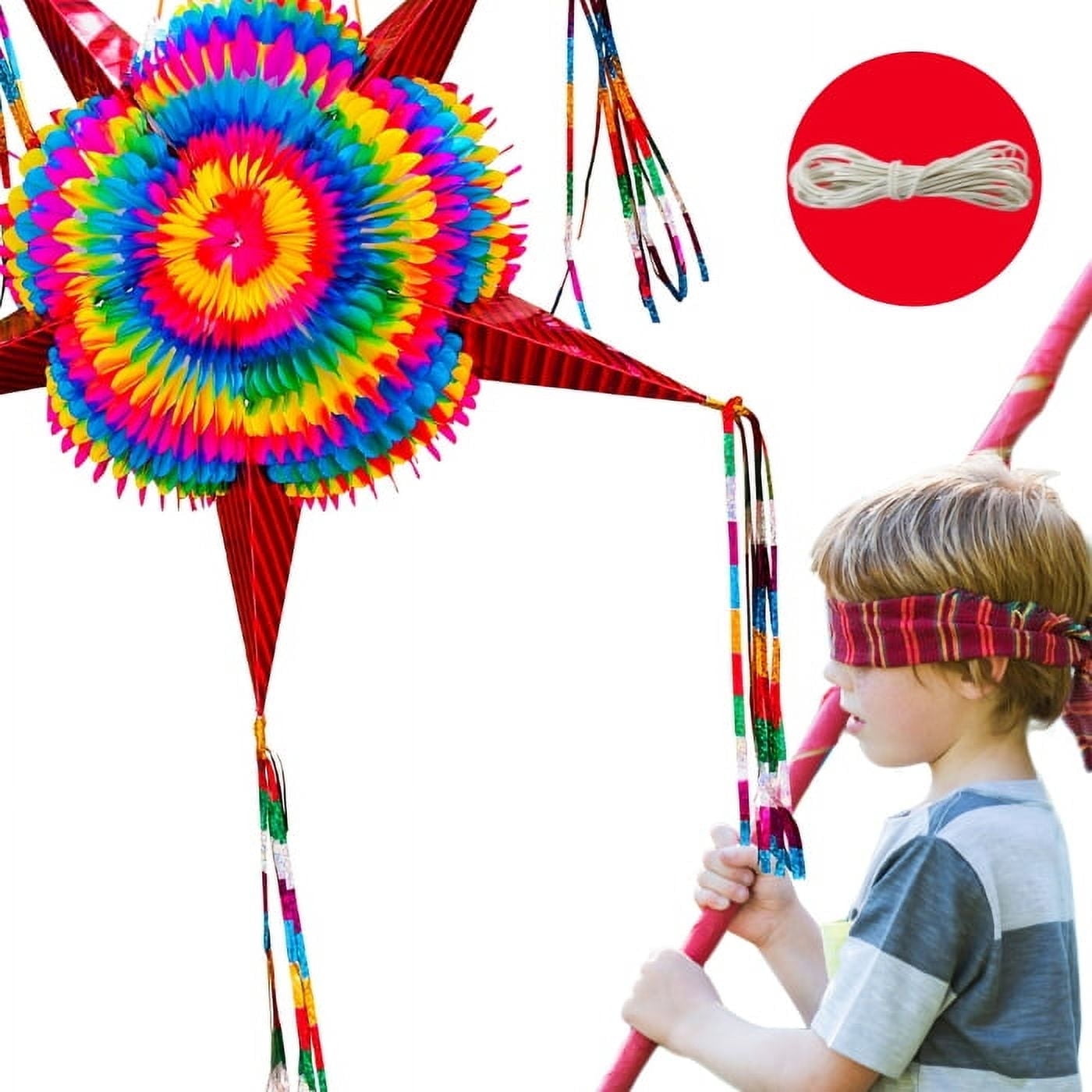 Extra Large Rainbow Mexican Piñata with 30 Ft Rope, Extra Velcro, Extra Sturdy Cones, Holds 4 ...