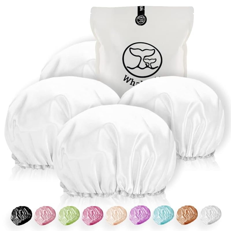 Extra Large Reusable Shower Cap for Men, Women (Black 4 Pack ) Satin ...