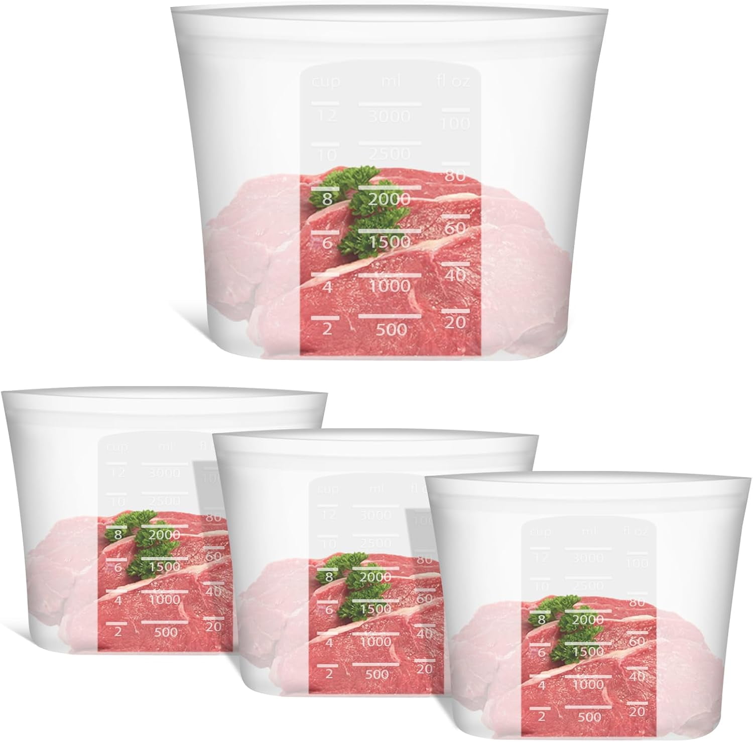 Extra Large Reusable Silicone Food Storage Bags 4 Pack, 0.8 Gallon/3000ml, 100% Silicone Stand ...