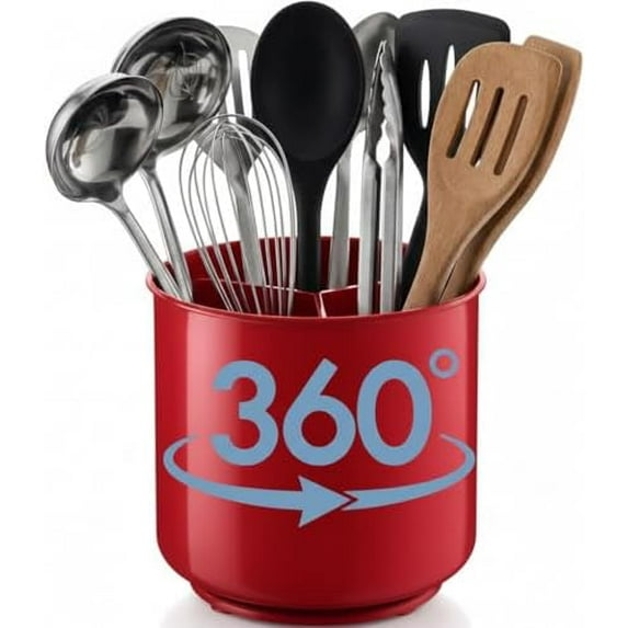 Extra Large Rotating Red Utensil Holder with Sturdy No-Tip Weighted ...