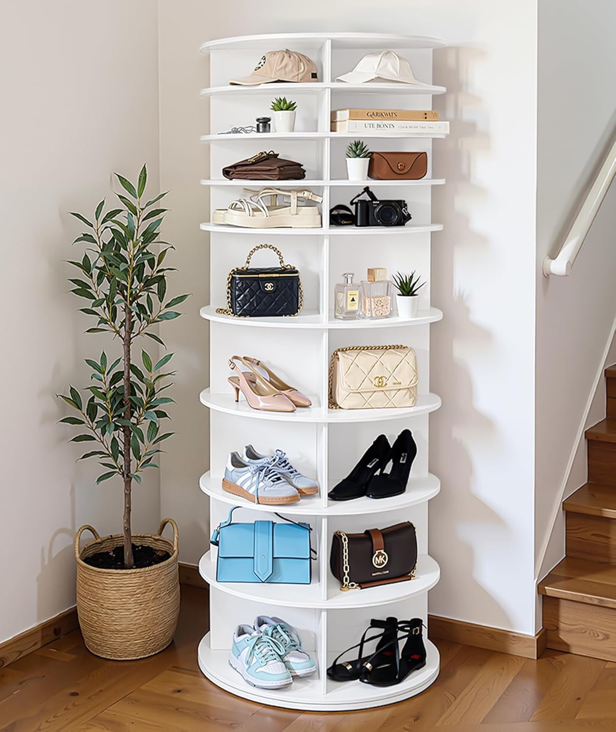 Extra Large Rotating Shoe Rack Tower 9-Tier, Rotating Storage Tower ...