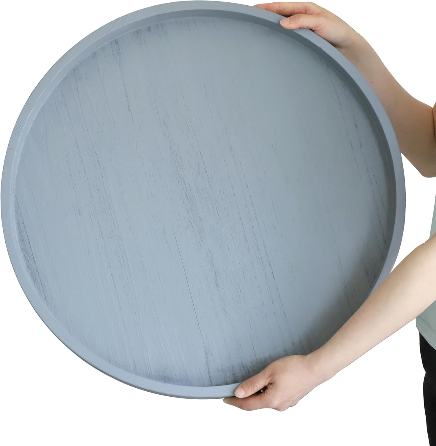 Extra Large Round Ottoman Table Tray 20" - Rustic Wooden Serving Tray ...