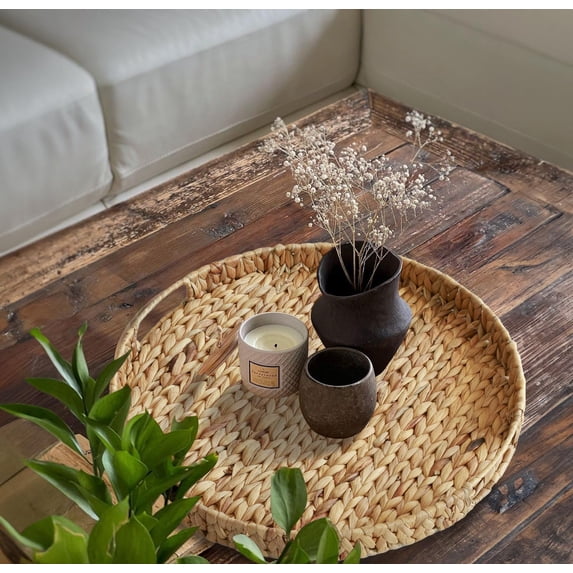 Extra Large Round Ottoman Table Tray with Handles - 19.7" Handmade ...