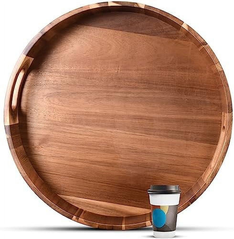 Extra Large Round Serving Tray, 20INCH, Heavy Duty Acacia Wood Trays ...