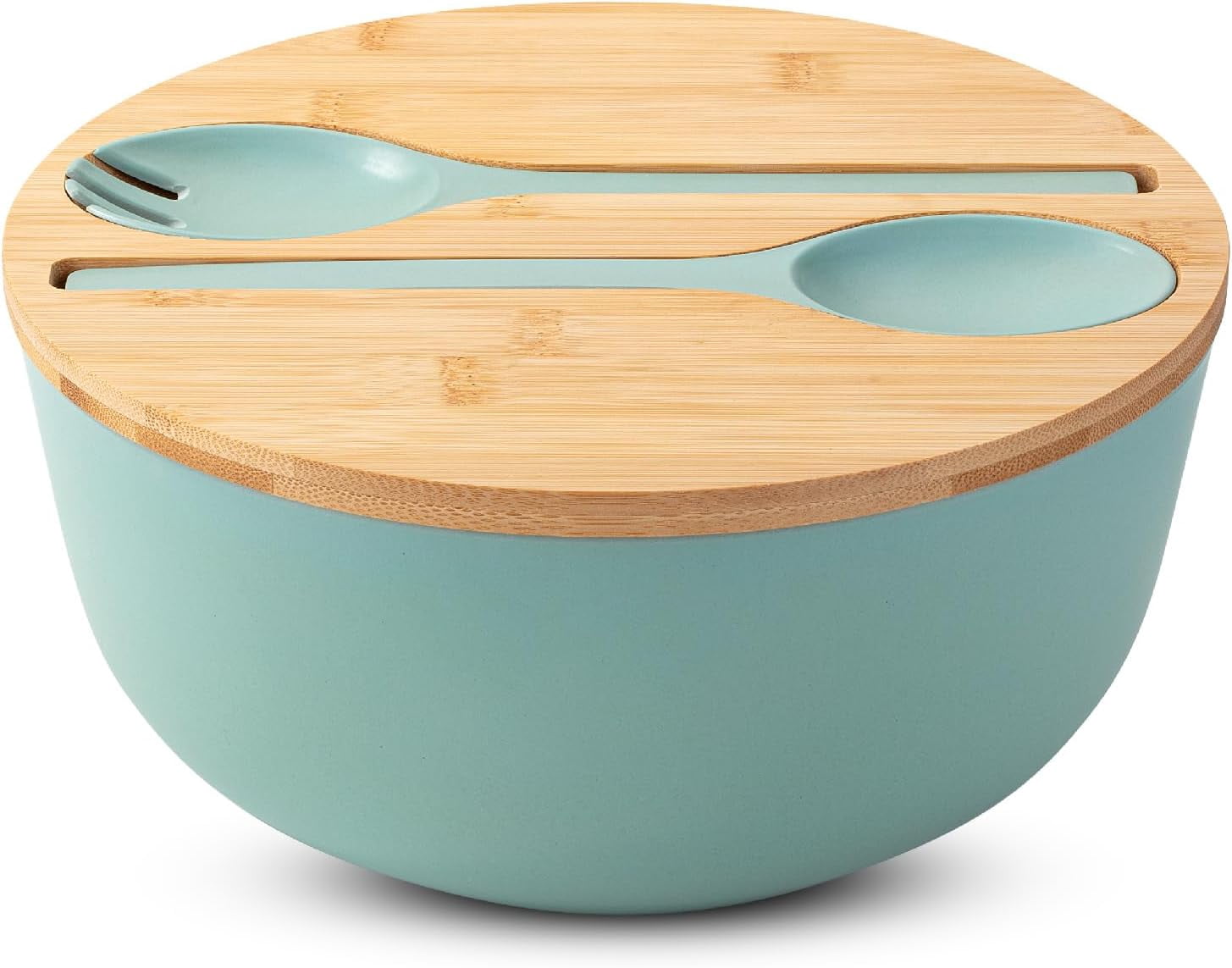 Extra Large Salad Bowl with Wooden Lid, 11.4 Inch/177 Oz, White, Bamboo ...