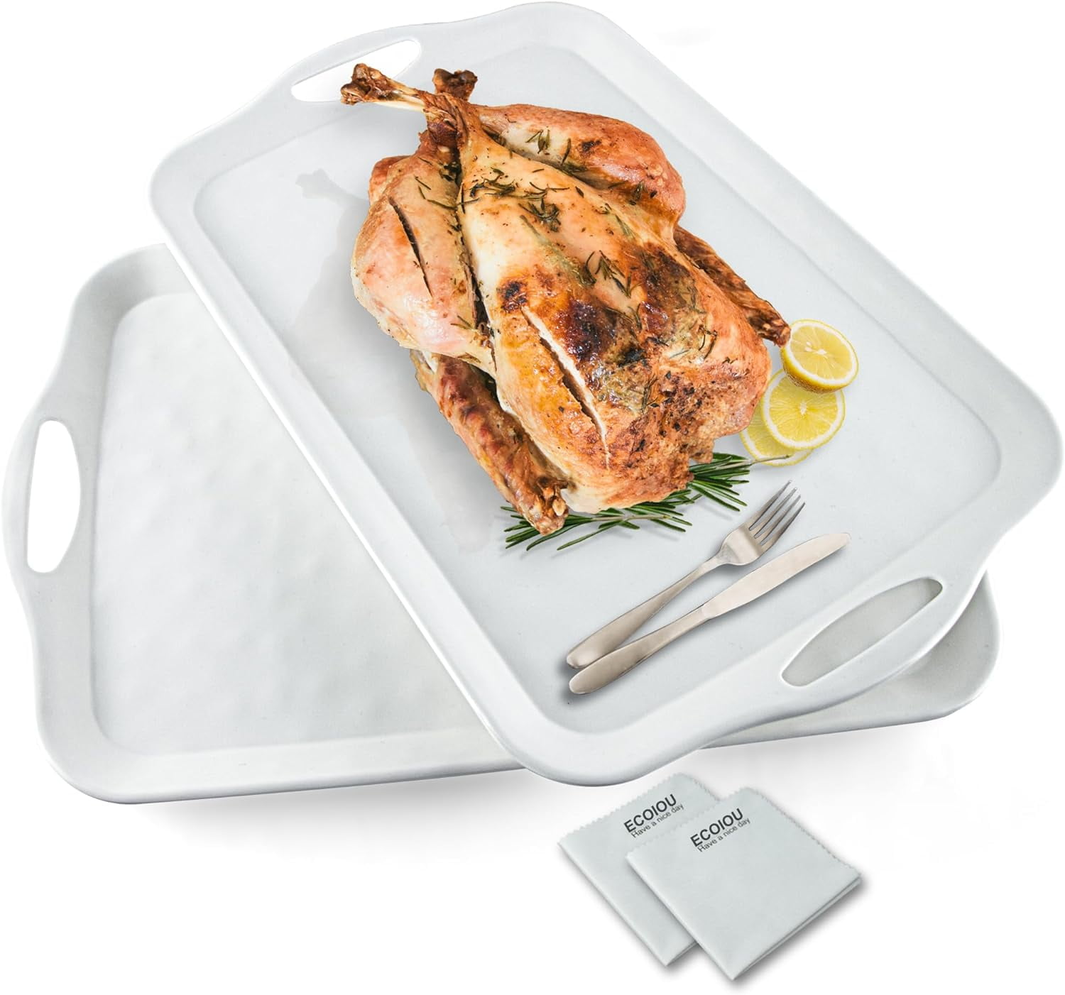 Extra Large Serving Tray with Handles, 20x13 inch, Set of 2 Melamine ...