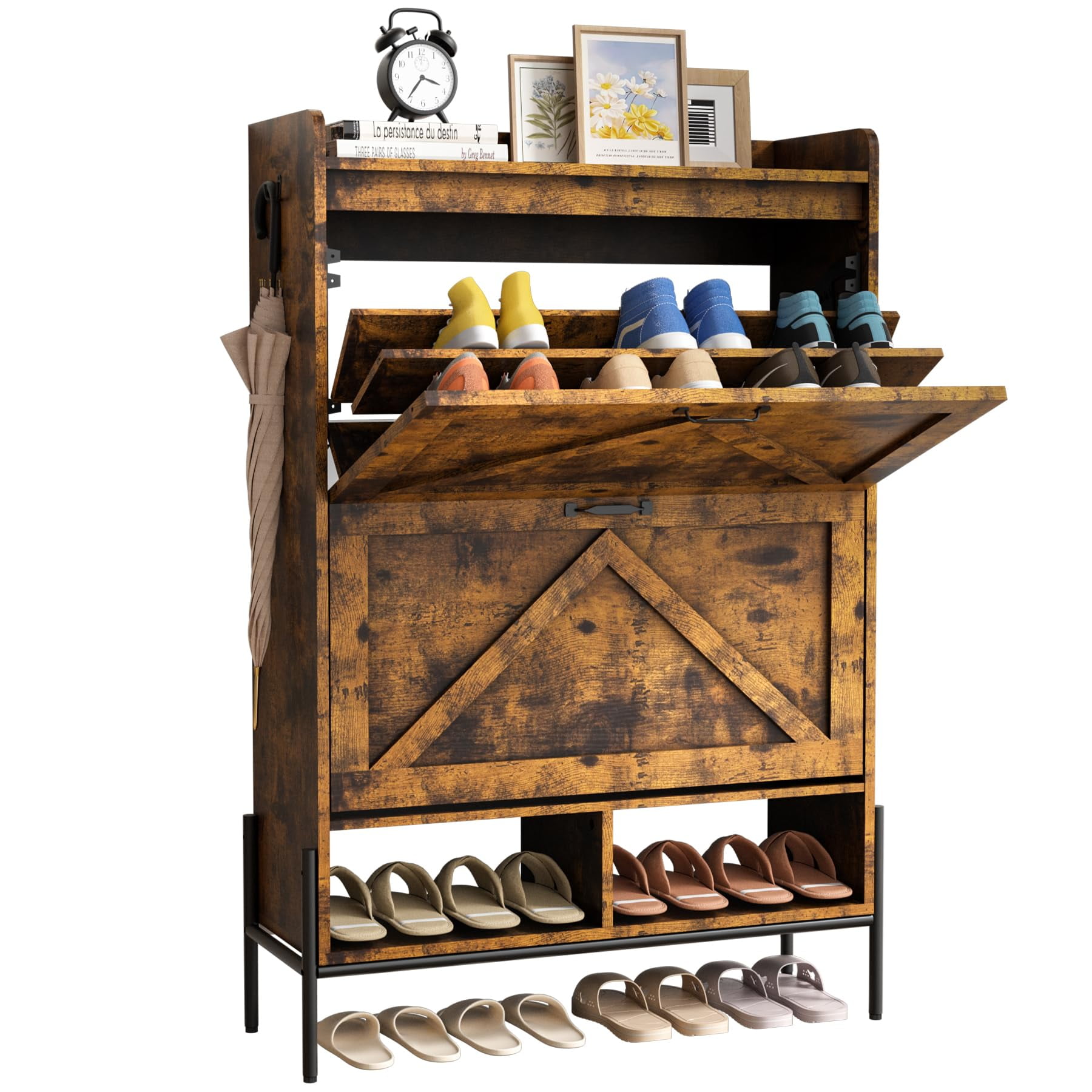 Extra Large Shoe Cabinet with Drawer & Open Storage, Flip - Top Design ...