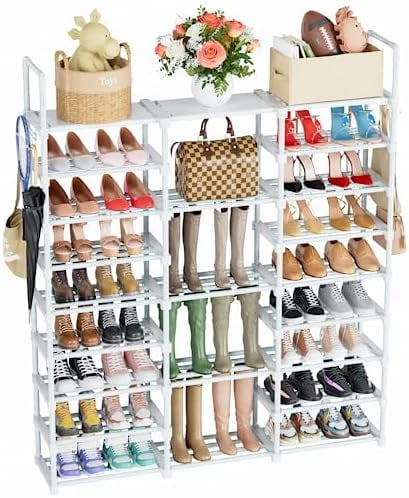 Extra Large Shoe Rack, 8 Tier 4 Rows 72-76 Pairs Big Tall Metal Shoe ...
