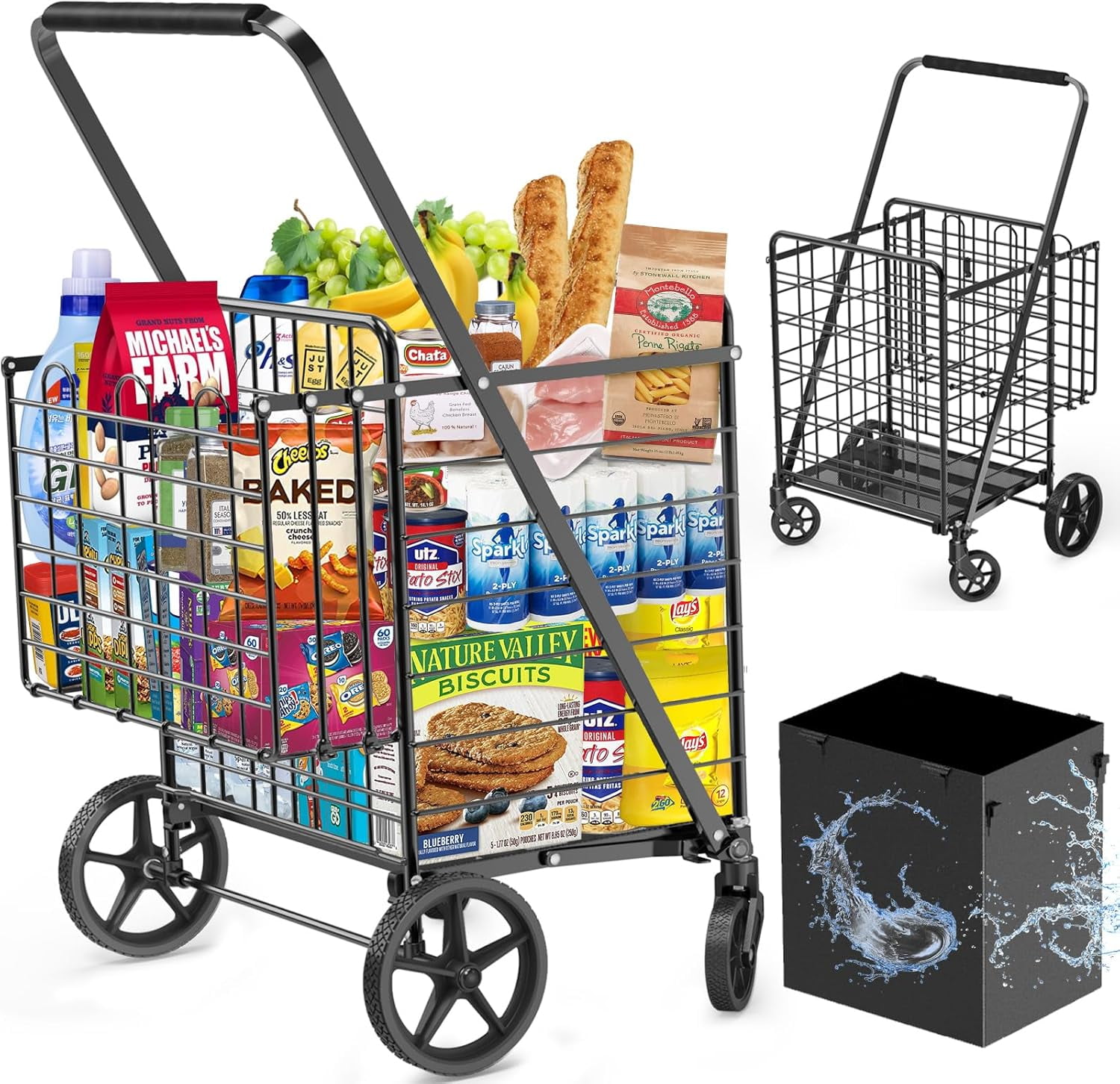 Extra Large Shopping Cart for Groceries, 450lbs Heavy Duty Grocery Cart ...