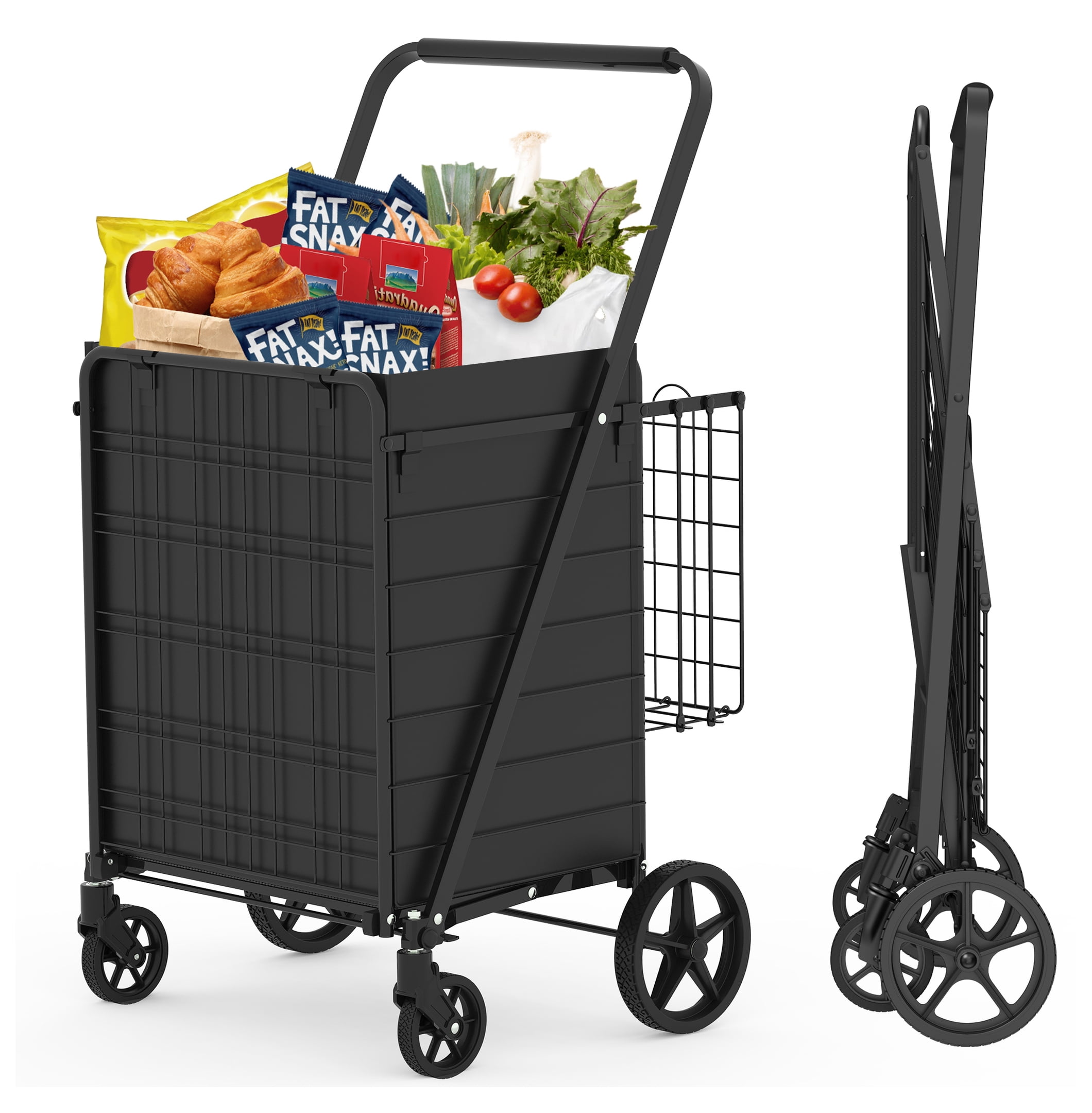 Extra Large Shopping Cart,Grocery Cart on Wheels, Foldable Utility Shopping Carts with Double ...