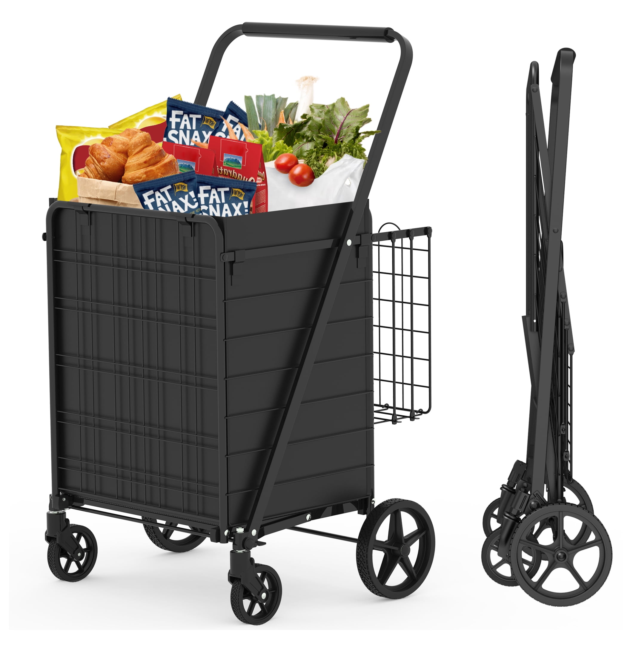 Extra Large Shopping Cart on Wheels - Foldable Utility Cart with Double ...