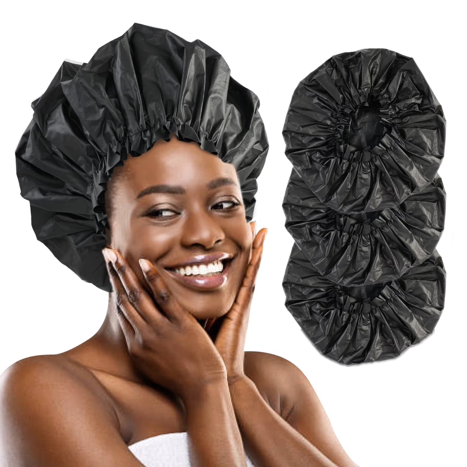 Extra Large Shower Cap, 3Pcs Jumbo Plastic Shower Caps for Women & Men ...