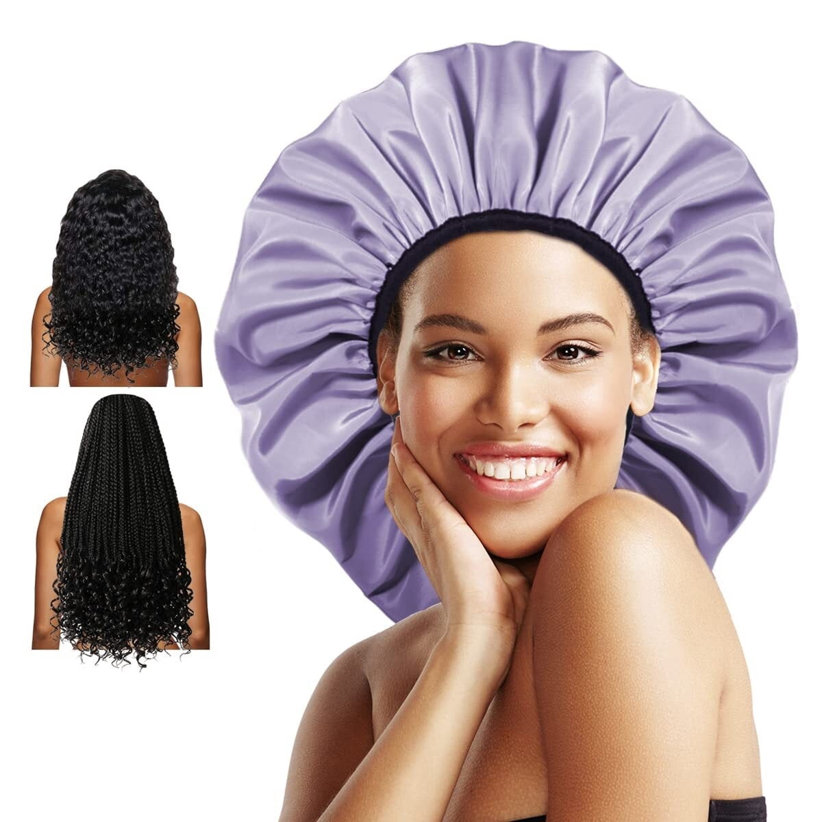 Extra Large Shower Cap, Double-Layer Waterproof Reusable, XL Satin ...