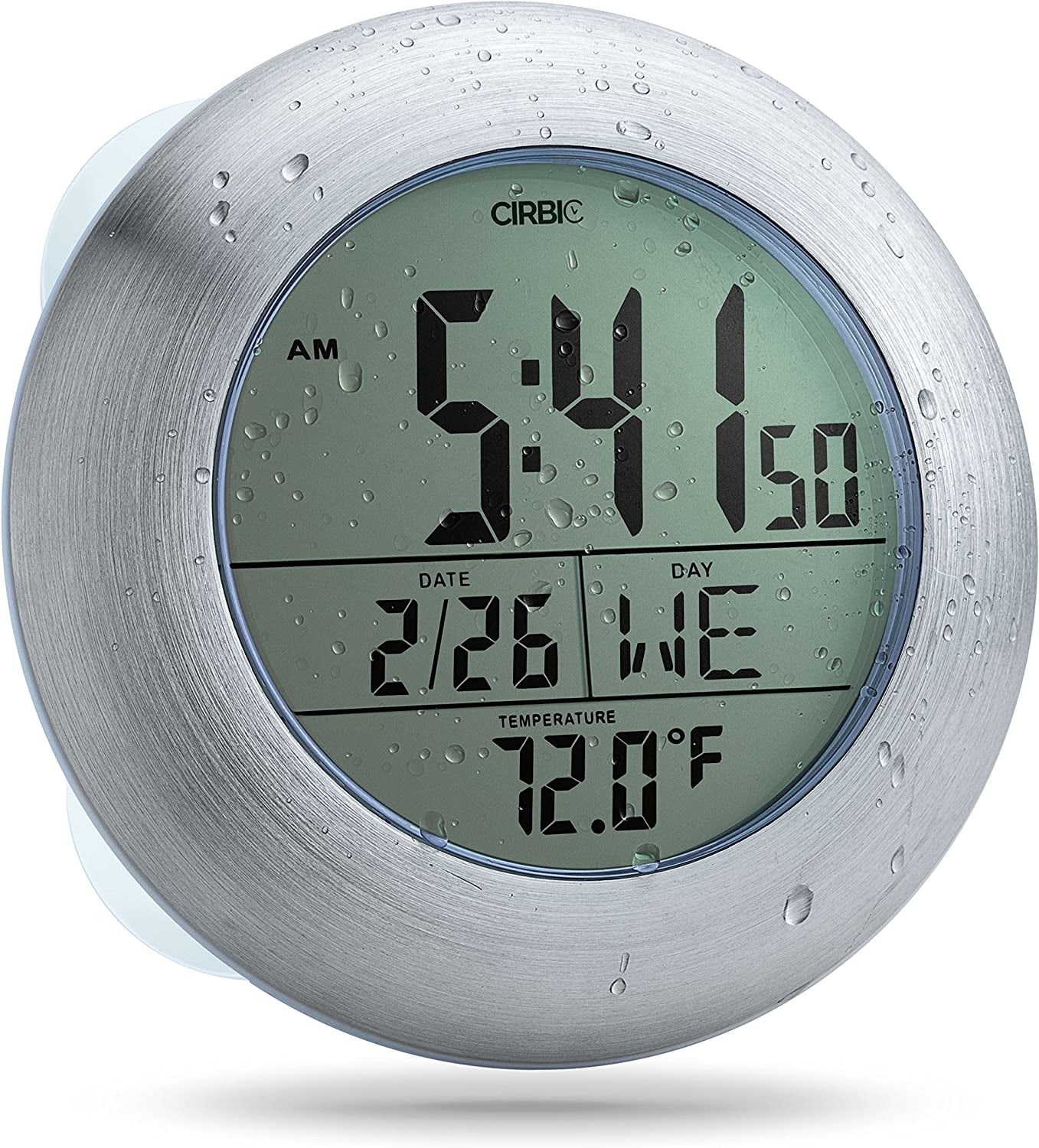 Extra Large Shower Clock with Suction Cups, Date and Temperature, Water ...