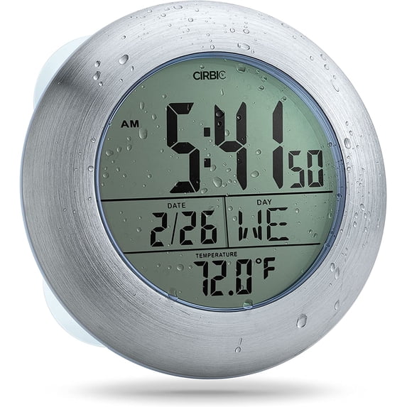 Extra Large Shower Clock with Suction Cups, Date and Temperature, Water ...