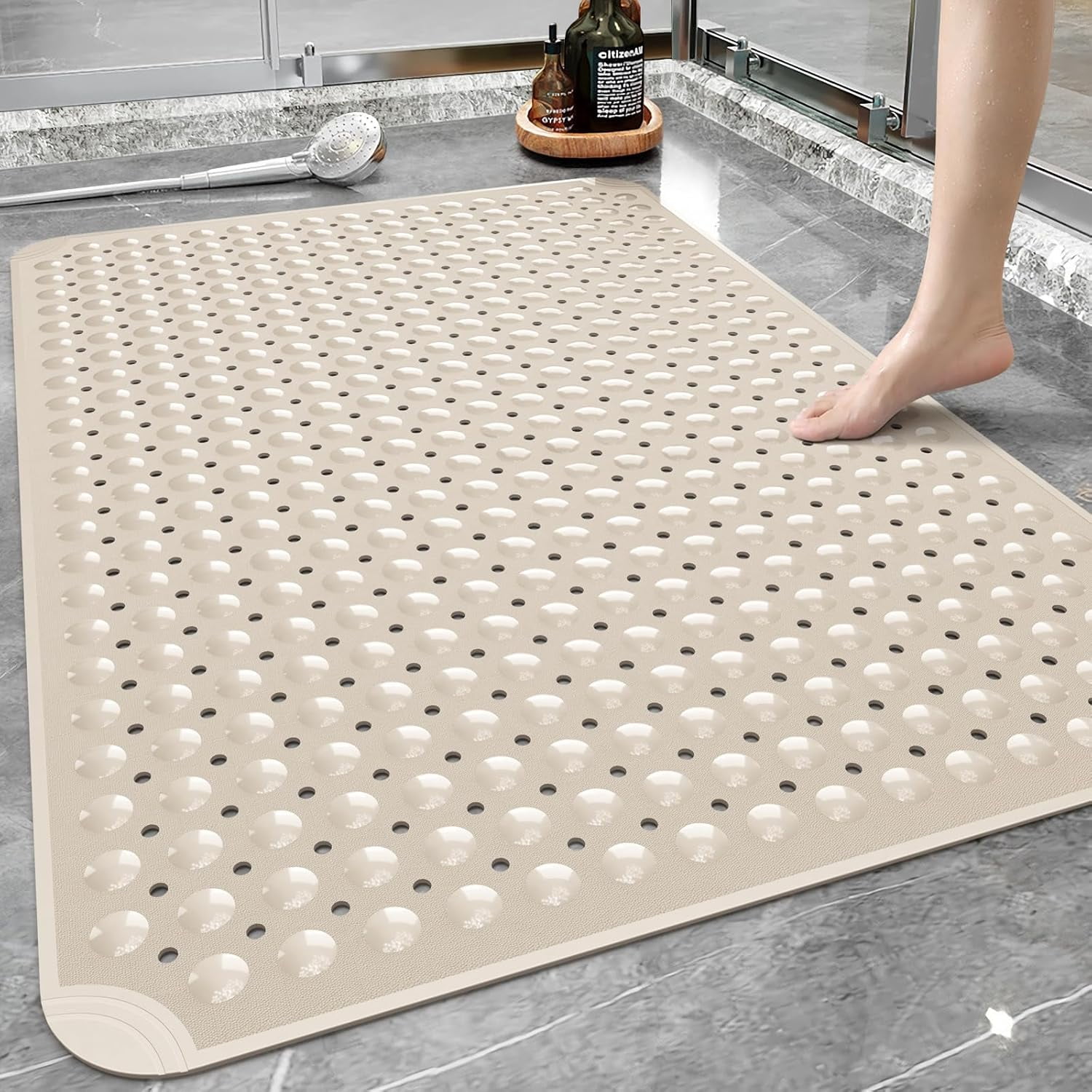 Extra Large Shower Mat, 34.3" L x 23.3" W TPE Anti Slip Stand Up Shower ...