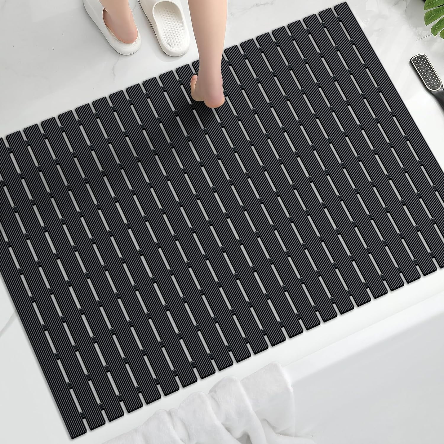 Extra Large Shower Mat, Non Suction Cup 35.4 × 24 Inch Shower Floor Mat ...