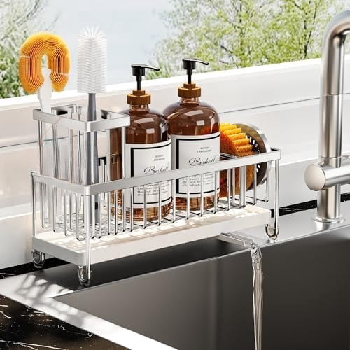 Extra Large Silver Sponge Holder for Kitchen Sink, Sink Caddy Organizer ...
