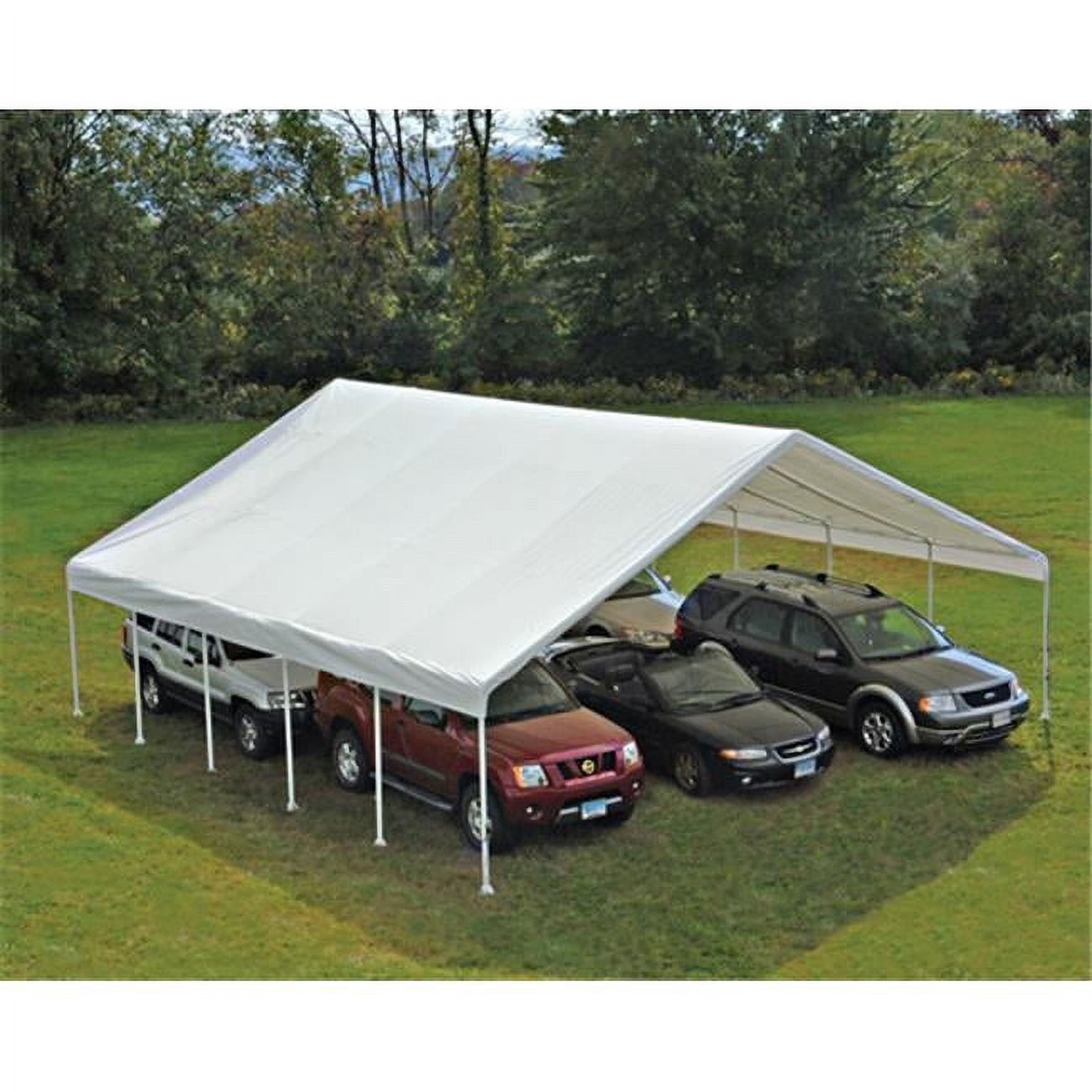 Extra Large Six Vehicle Canopy w White Cover (30 ft. W x 30 ft. D ...