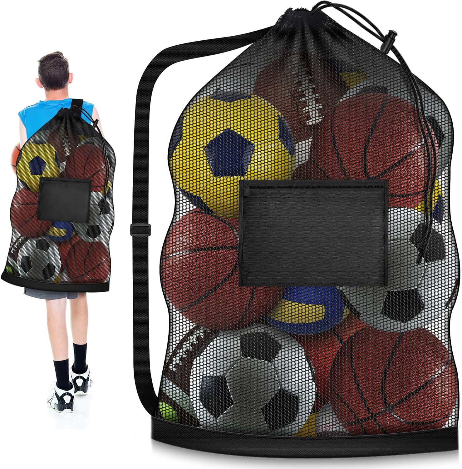 Extra Large Soccer Ball Bag, 40" x 30" Drawstring Mesh Ball Bag with ...