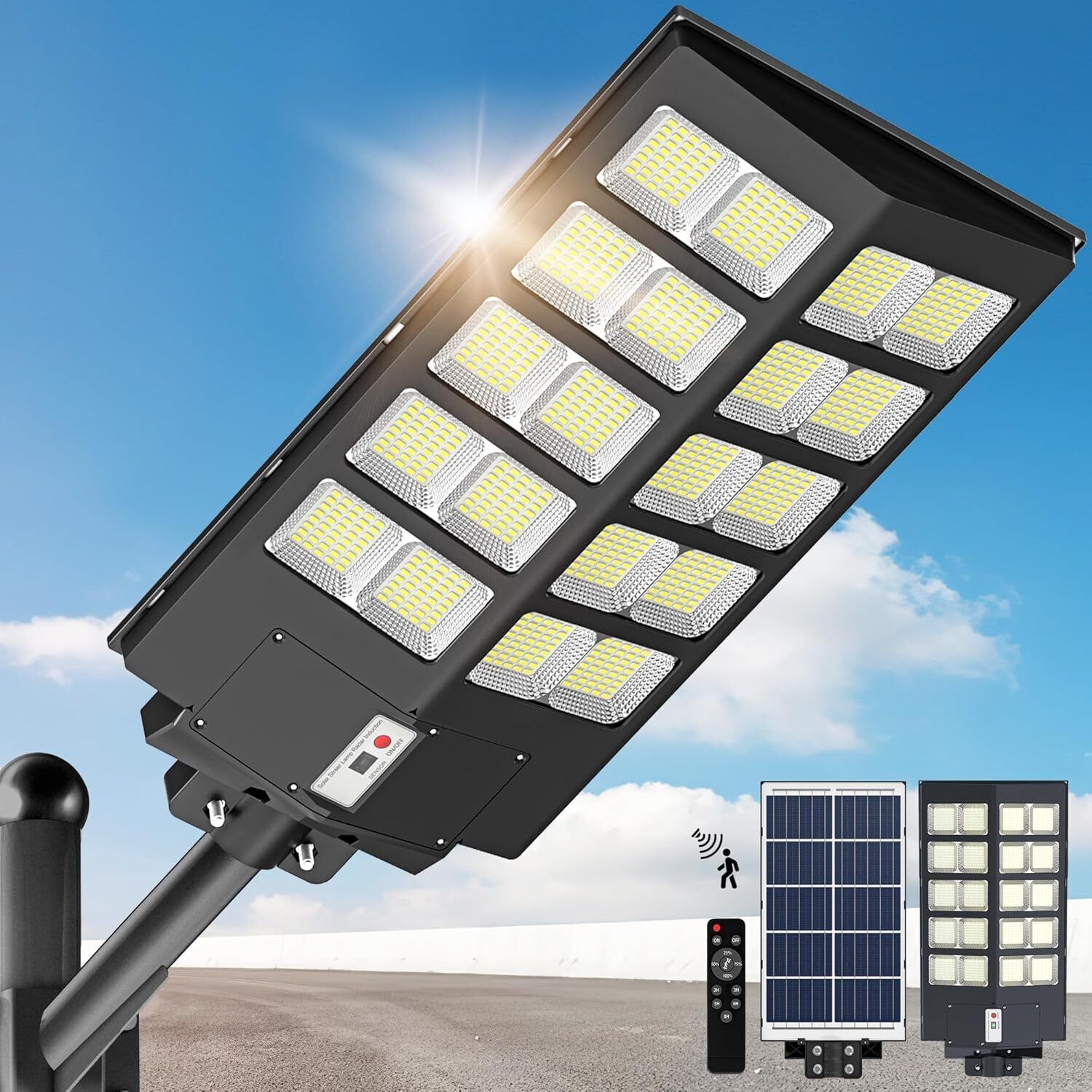 Extra Large Solar Street Light Parking Lot Road Lamp Motion Sensor ...