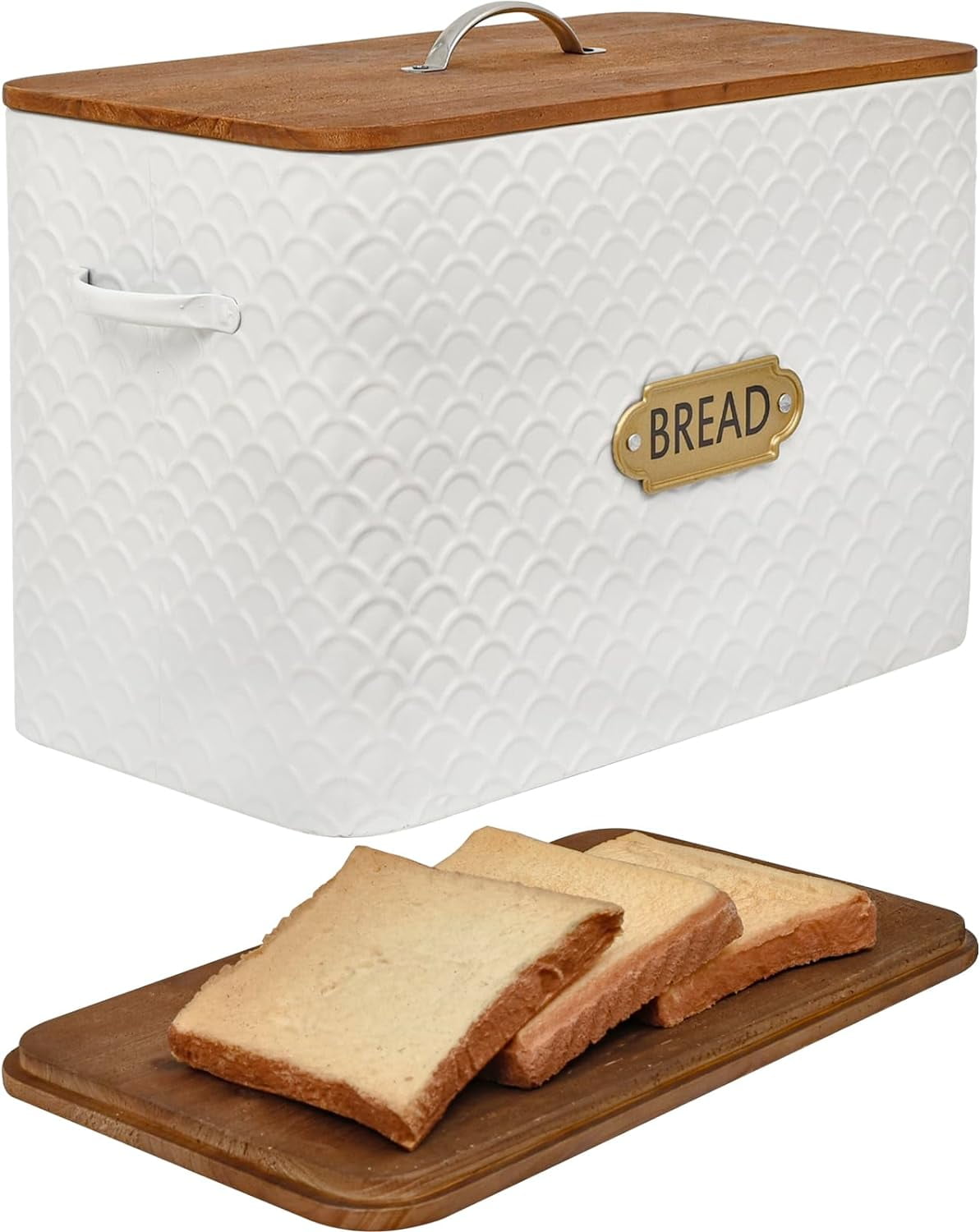 Extra Large Space Saving Farmhouse Bread Box With Wood Lid - Holds 2 ...