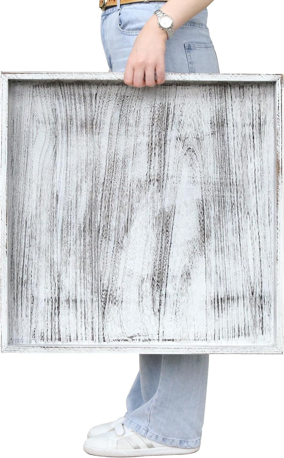 Extra Large Square Ottoman Table Tray 24" - Rustic Wooden Serving Tray ...