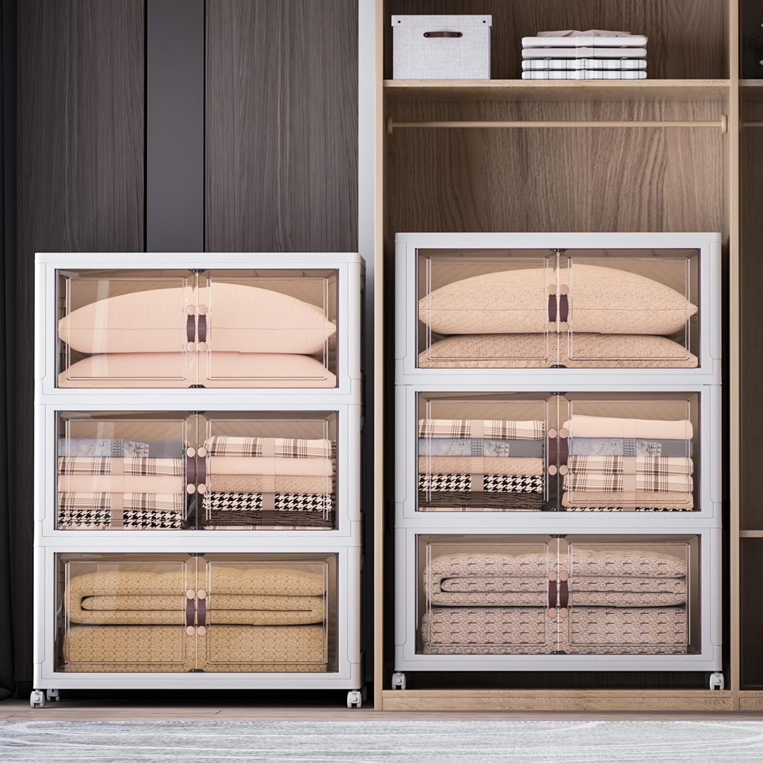 Extra Large Stackable Storage Bins with Lids and Wheels, Foldable ...