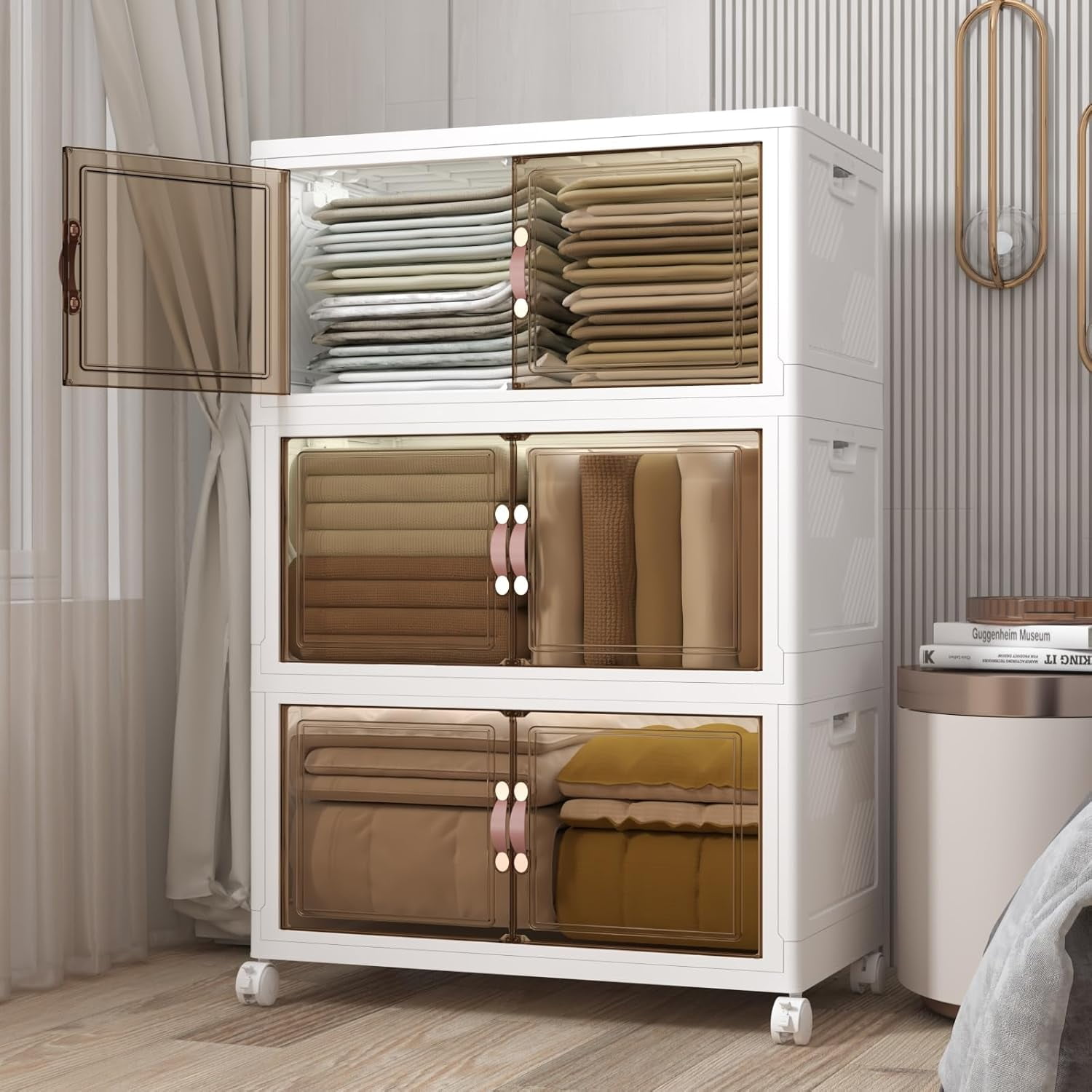 Extra Large Stackable Storage Bins with Lids and Wheels, Foldable ...