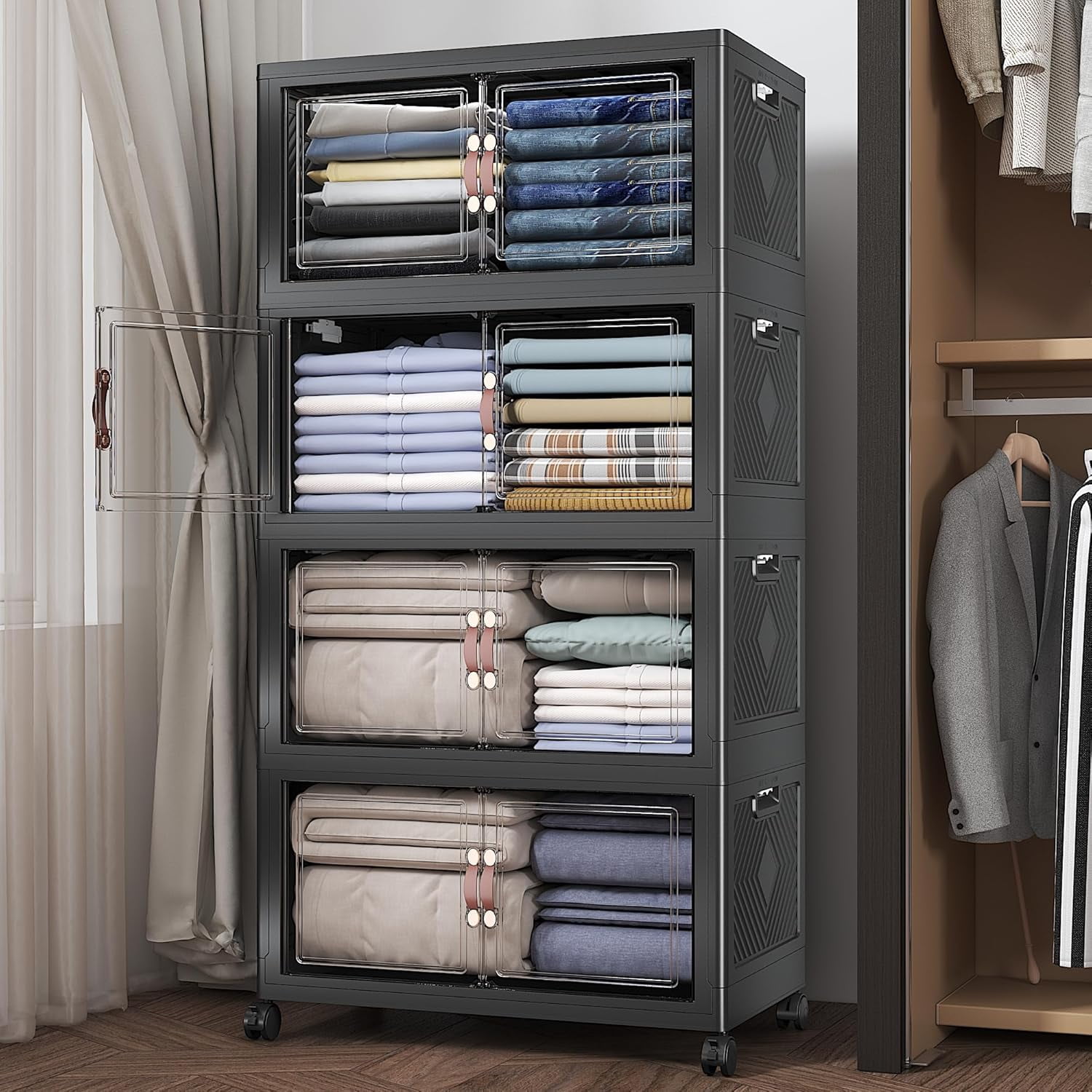 Extra Large Stackable Storage Binswith lids & Wheels, Foldable ...