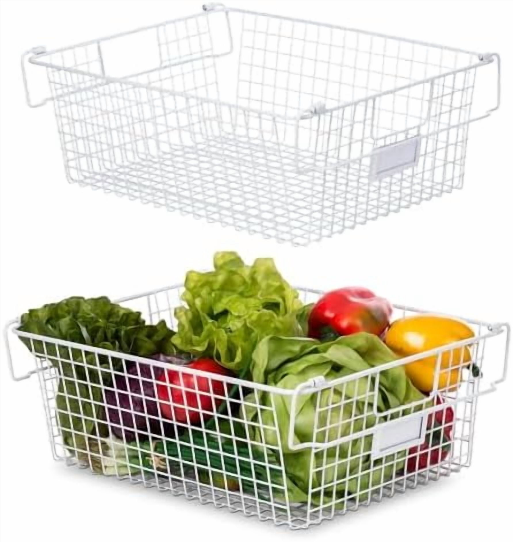 Extra Large Stackable Wire Baskets for Organizing — Set of 2 White Wire ...