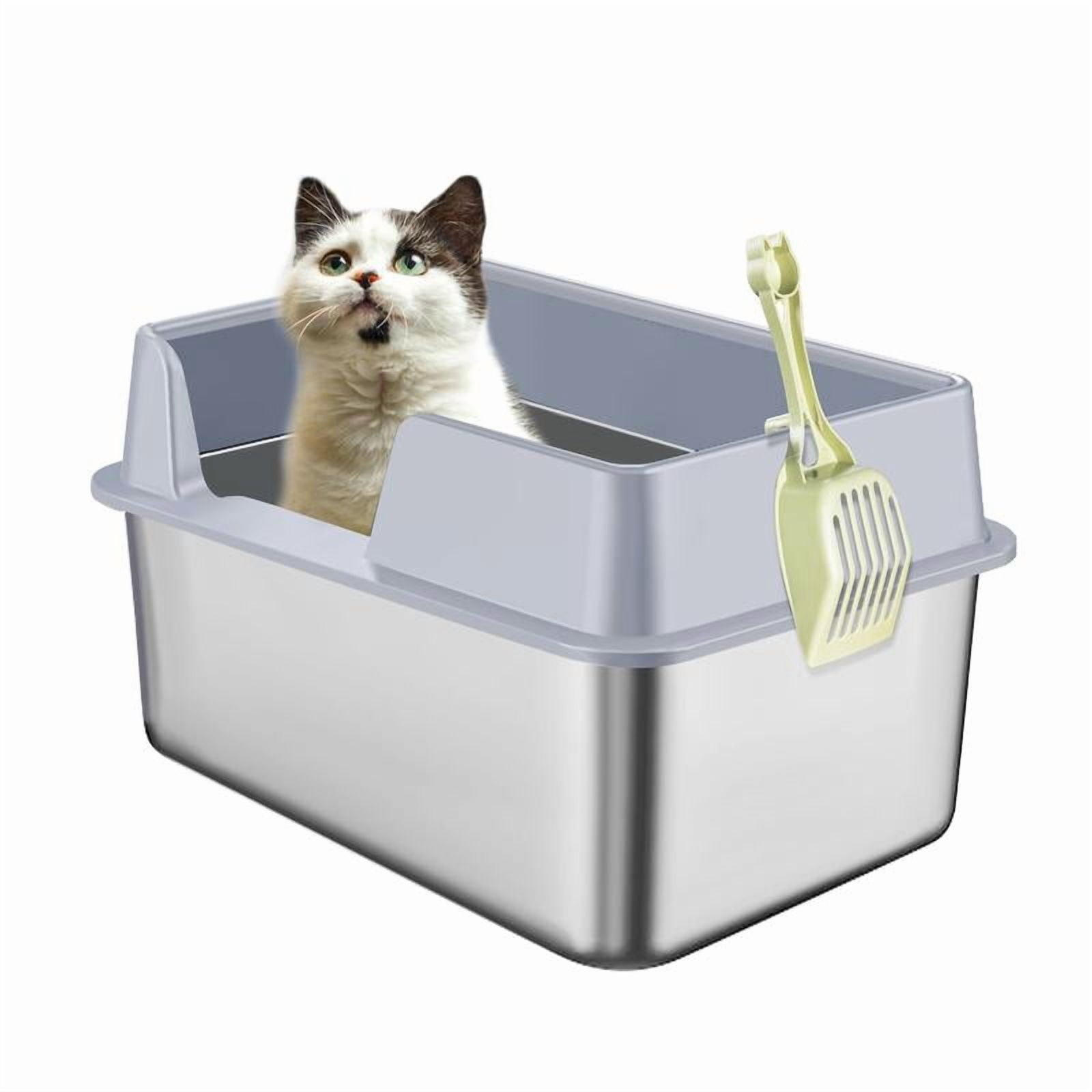 "Extra Large Stainless Steel Cat Litter Box with Lid, High Wall Sides ...